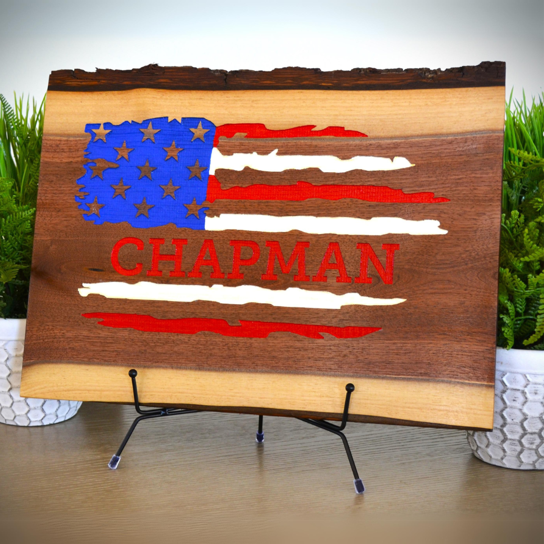 American Flag Design Personalized Lacquered Custom Engraved Live Edge ...