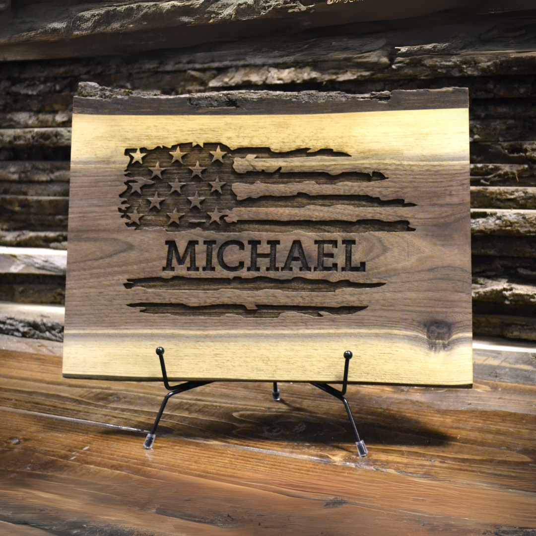 American Flag Design Personalized Custom Engraved Live Edge Walnut Woo ...