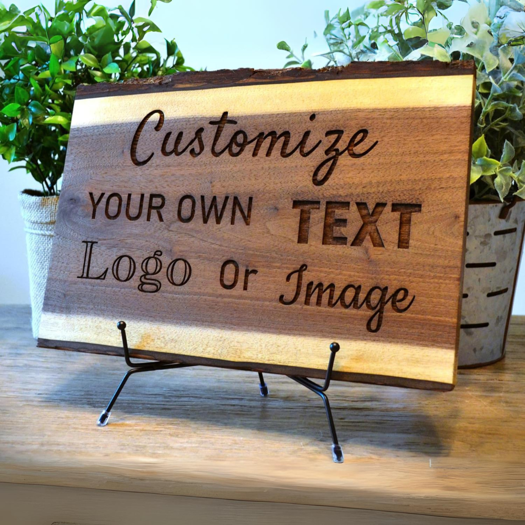 Personalized Walnut Live Edge Wood Sign – Custom Design for Any Occasi ...